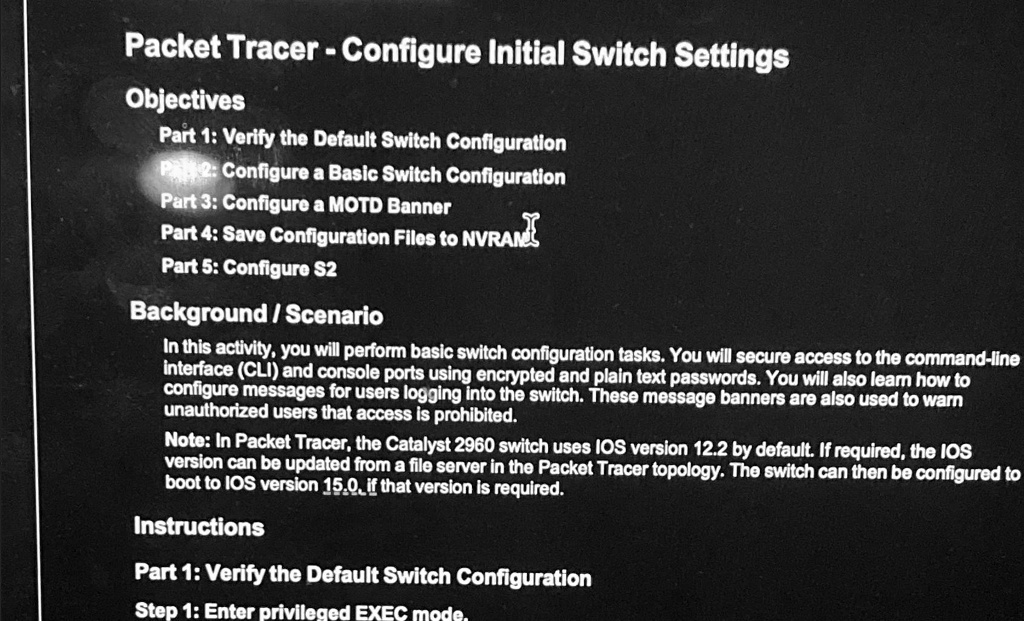 Solved Packet Tracer Configure Initial Switch Settings Objectives