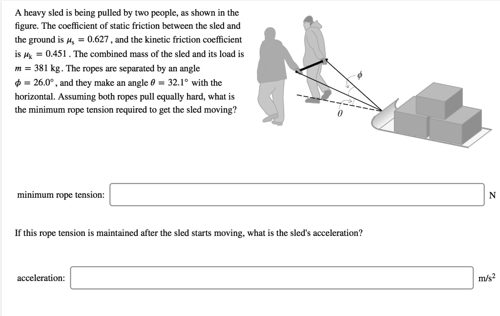 SOLVED: A heavy sled is being pulled by two people, as shown in the ...