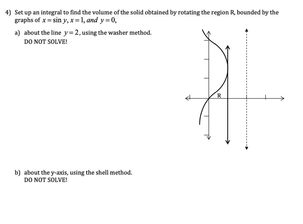 SOLVED: 4) Set up an integral to find the volume ofthe solid obtained ...