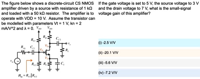 The figure below shows a discrete-circuit CS NMOS amplifier driven by a ...