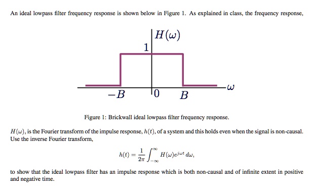 An ideal lowpass filter frequency response is shown below in Figure 1 ...