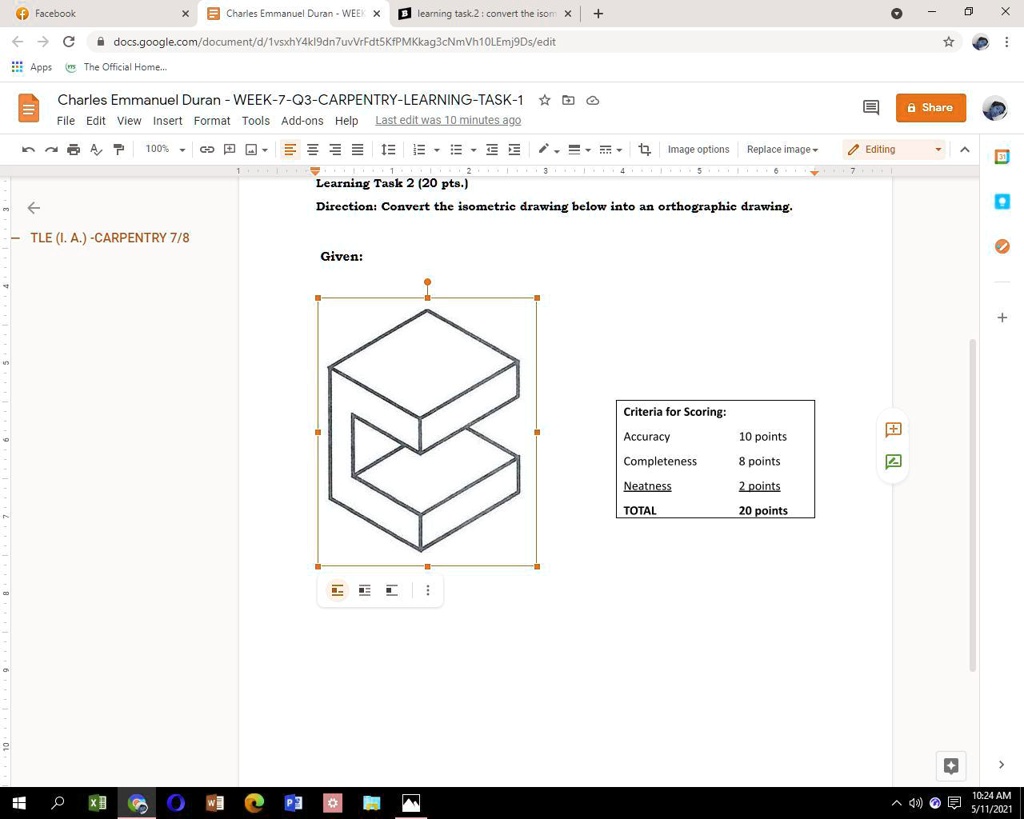 SOLVED: 'Learning Task 2 (20 pts.) Direction: Convert the isometric ...