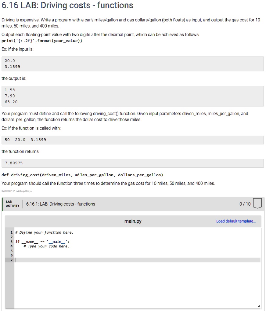 616 Lab Driving Costs Functions Driving Is Expensive Write A Program With Cars Milesgallon 