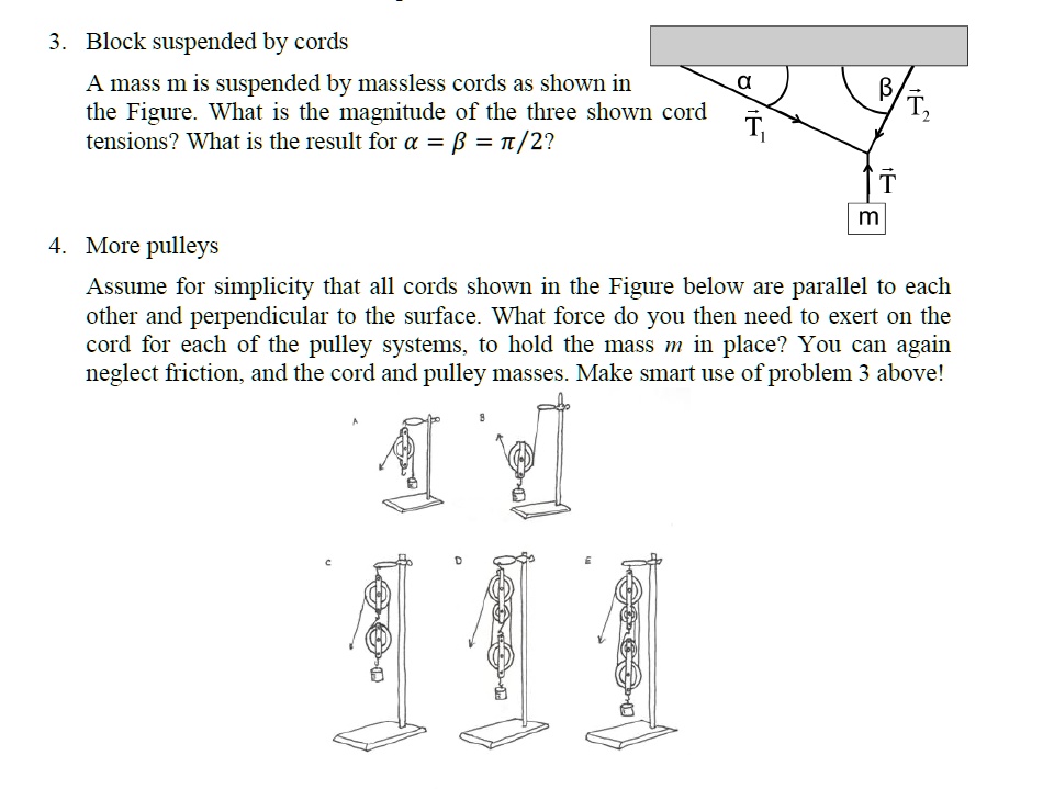 block suspended by cords a mass m is suspended by massless cords as ...