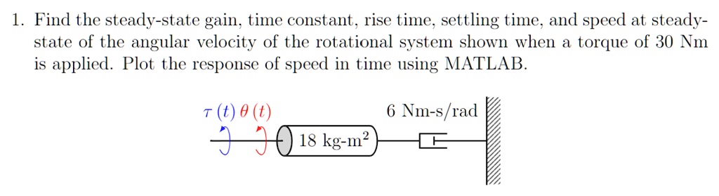 SOLVED: Find the steady-state gain, time constant, rise time, settling ...