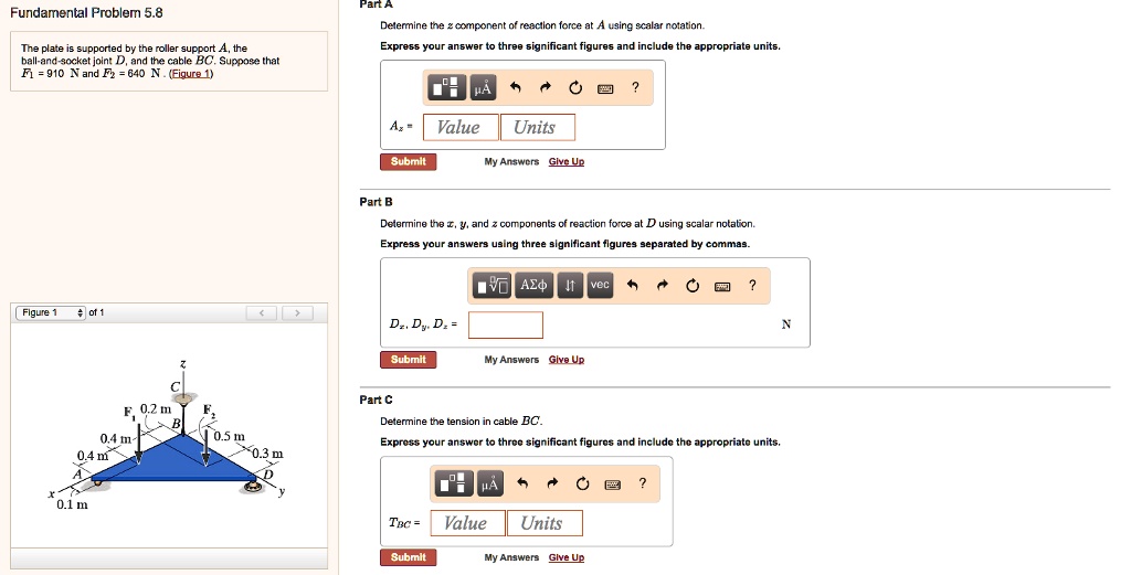 fundamental problem 58 part a determine the z component of reaction force at a using scalar ...