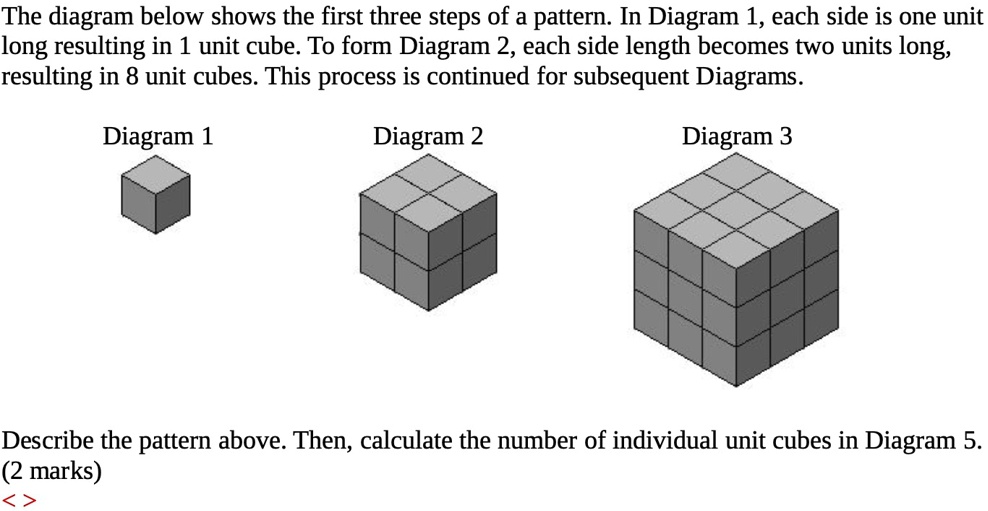 SOLVED: 'The diagram below shows the first three steps of a pattern: In ...