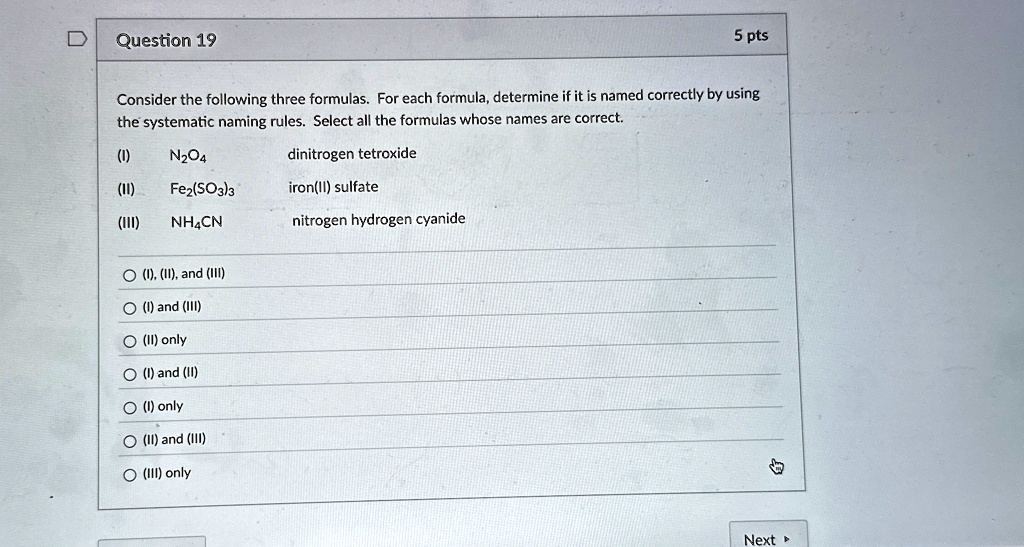 question 19 5 pts consider the following three formulas for each formula determine if it is ...