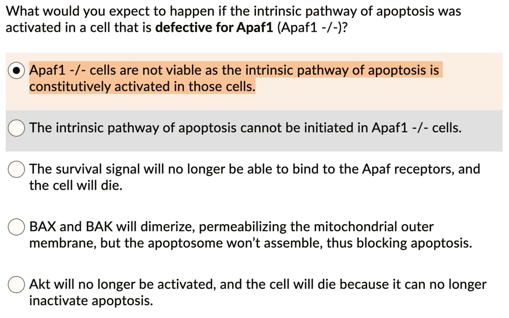what would you expect to happen if the intrinsic pathway of apoptosis ...