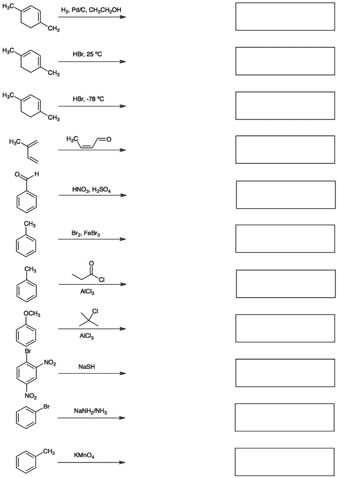 H3C H2, Pd/C, CH3CH2OH CH3 H3C HBr, 25 °C CH3 H3C. HBr, -78 °C CH3 H3C. H3C O= H HNO3, H2SO4 CH3 ...