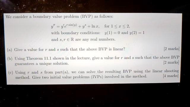we consider a boundary value problem bvp as follows yyersinyinxfor1x2 with boundary ...