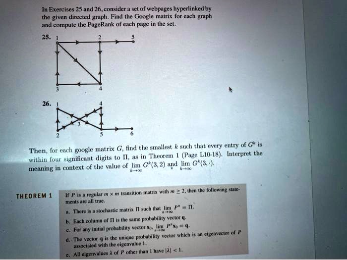 in exerciscs 25 and 26consider set of webpages hyperlinked by the given directed graph find the ...