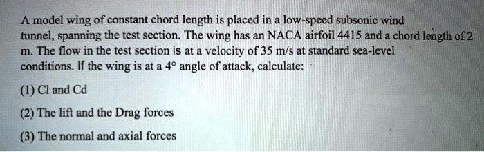 A model wing of constant chord length is placed in a low-speed subsonic ...