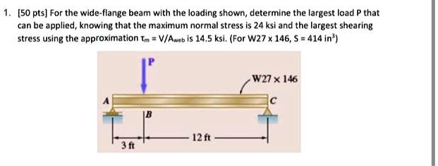 1. [50 pts] For the wide-flange beam with the loading shown, determine ...
