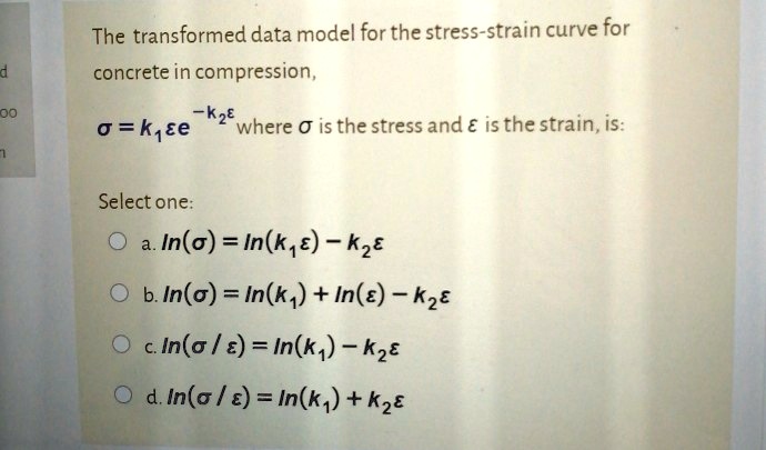 SOLVED: The transformed data model for the stress-strain curve for ...