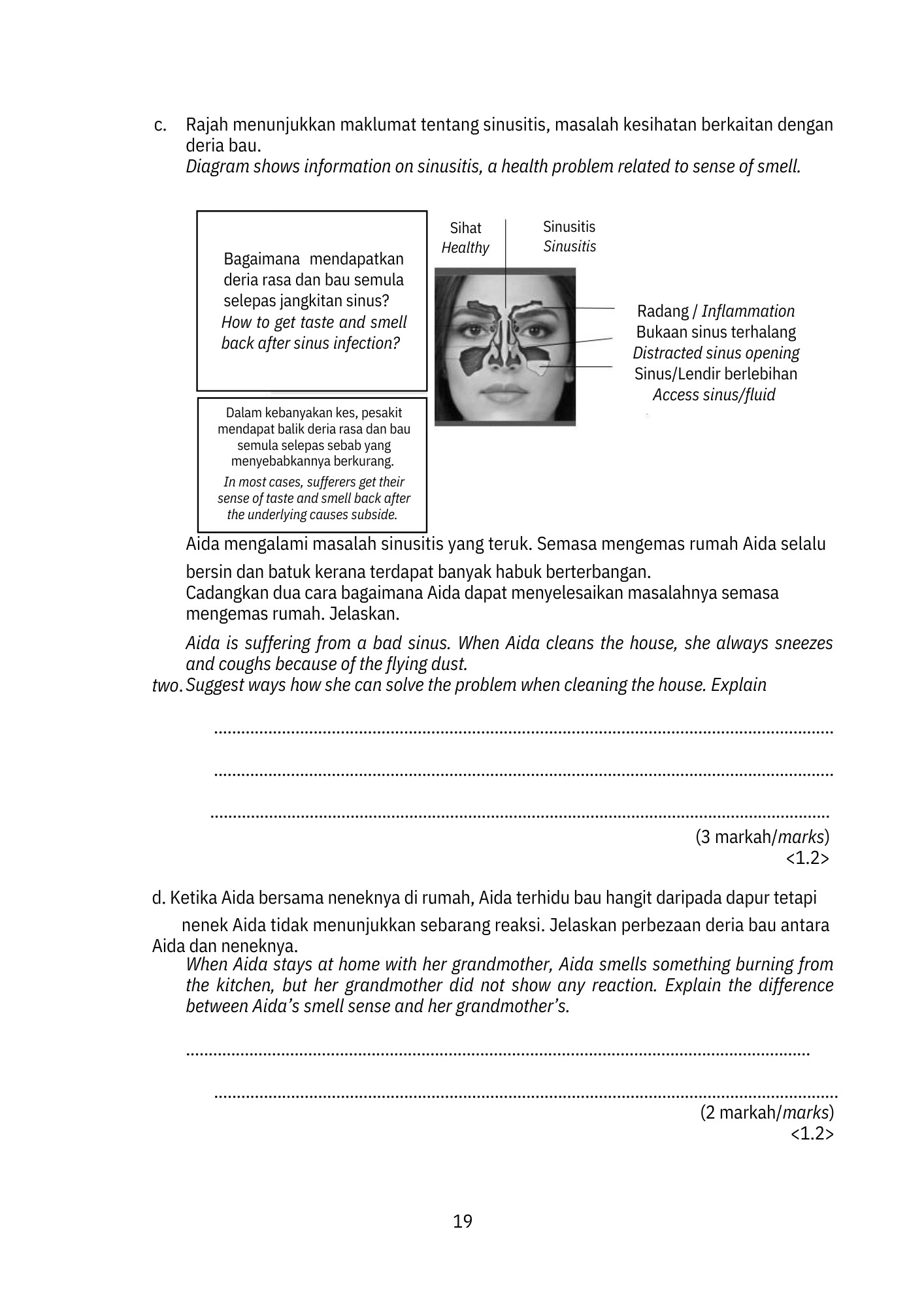 SOLVED: c. Rajah menunjukkan maklumat tentang sinusitis, masalah ...