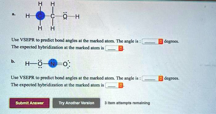 SOLVED: Use VSEPR to predict bond angles at the marked atom. The angle is . The expected ...