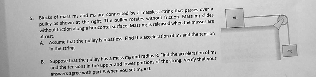SOLVED: Connected by a massless string that passes over blocks of mass mi and mz, without ...