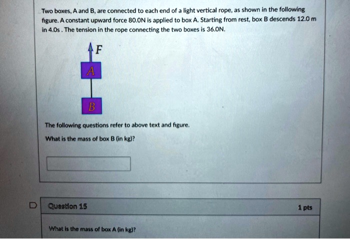 SOLVED: Two boxes; A and B, are connected t0 each end of a light vertical rope, as shown in the ...