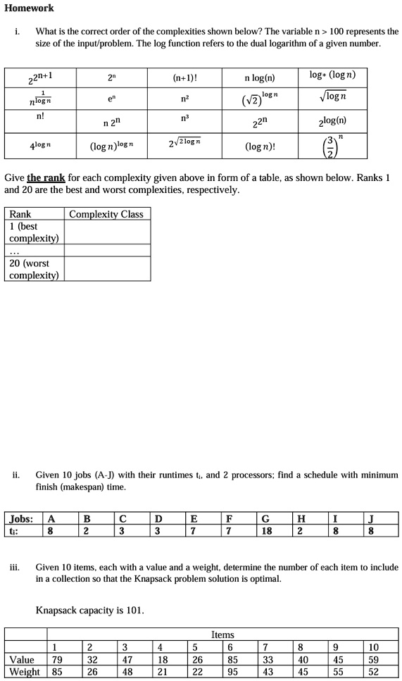 Solved Homework I What Is The Correct Order Of The Complexities Shown Below The Variable N