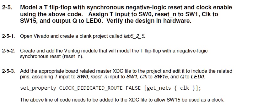 2-5. Model a T flip-flop with synchronous negative-logic reset and clock enable using the above ...