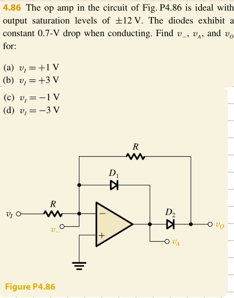 SOLVED: 4.86 The op amp in the circuit of Fig. P4.86 is ideal with output saturation levels of ...