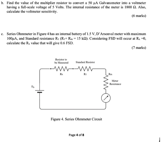 b. Find the value of the multiplier resistor to convert a 50 µA ...