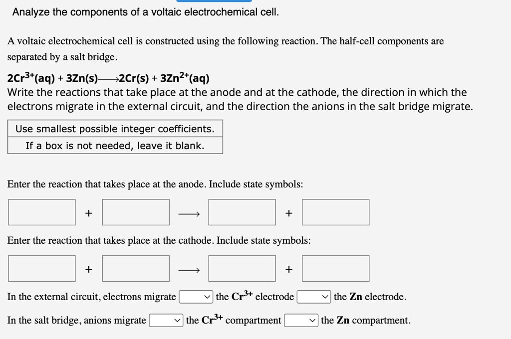analyze the components of a voltaic electrochemical cell a voltaic ...