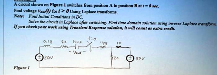 A circuit shown on Figure 1 switches from position A to position B at t = 0 sec. Find voltage ...