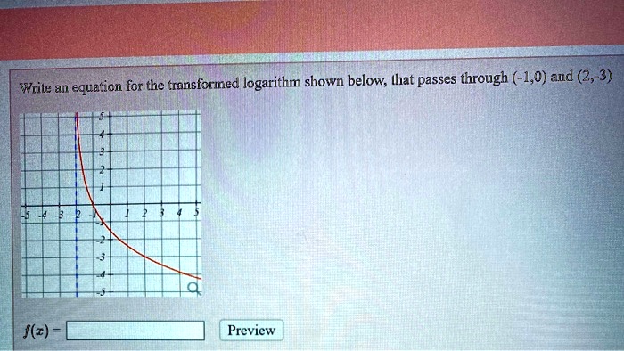 SOLVED: Write equation for the transformed logarithm shown below, that ...