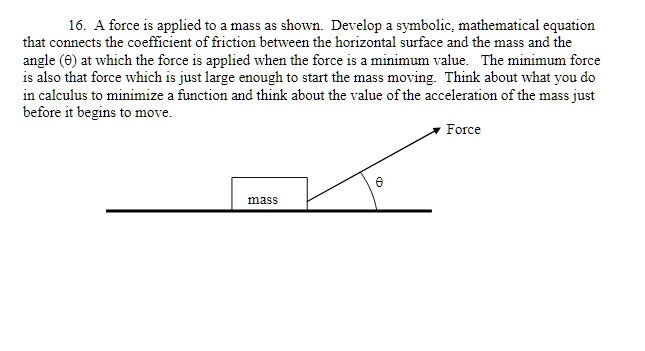 SOLVED: A force is applied to mass as shown Develop symbolic ...