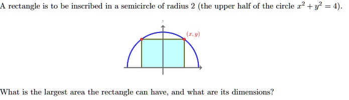 A rectangle is to be inscribed in a semicircle of radius 2 (the upper ...