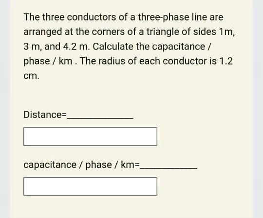 The three conductors of a three-phase line are arranged at the corners ...