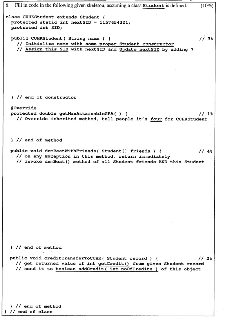 SOLVED: 6. Fill in code in the following given skeleton, assuming a class student is defined ...