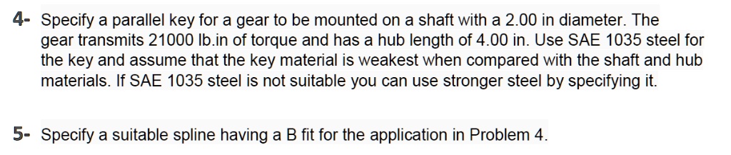 4 specify a parallel key for a gear to be mounted on a shaft with a 200 ...