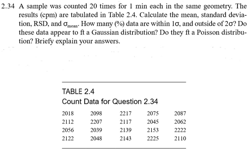 2.34 A sample was counted 20 times for 1 min each in the same geometry ...