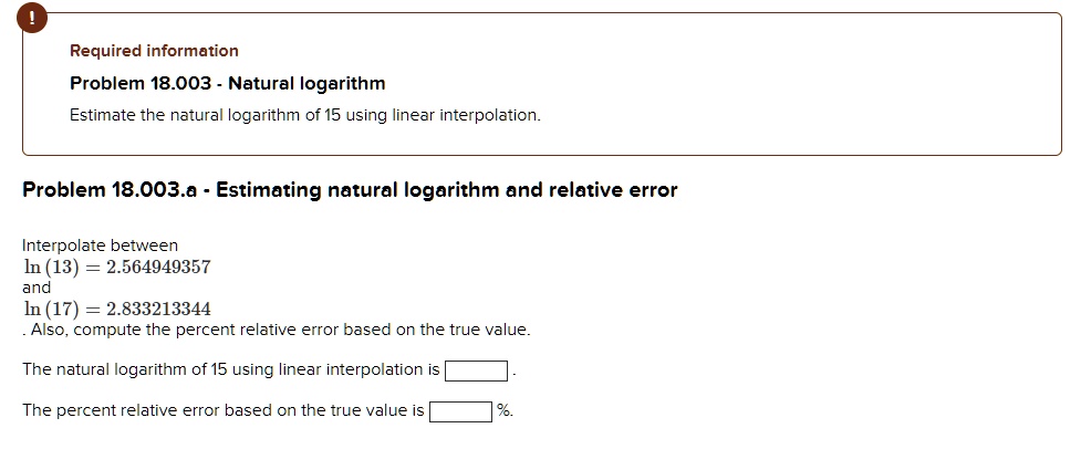 Required Information Problem 18003 Natural Logarithm Estimate The Natural Logarithm Of 15 Using