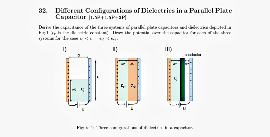SOLVED: 32. Different Configurations of Dielectrics in a Parallel Plate Capacitor [1.5 P+1.5 P+2 ...