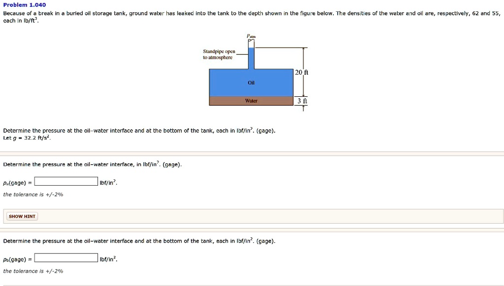 SOLVED: Problem 1.040 Because of break in buried oil storage tank ...