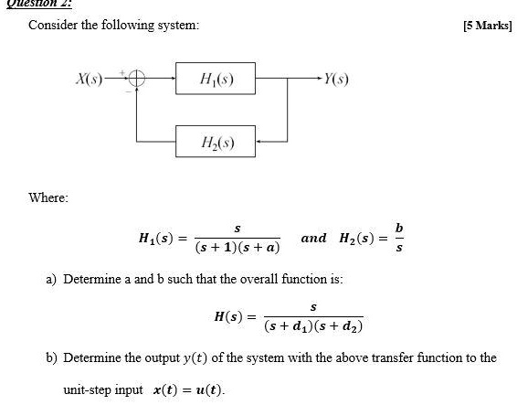 SOLVED: Consider the following system: [5 Marks] X(s) H(s) Y(s) H(s) Where: S = bH(s) and H(s ...