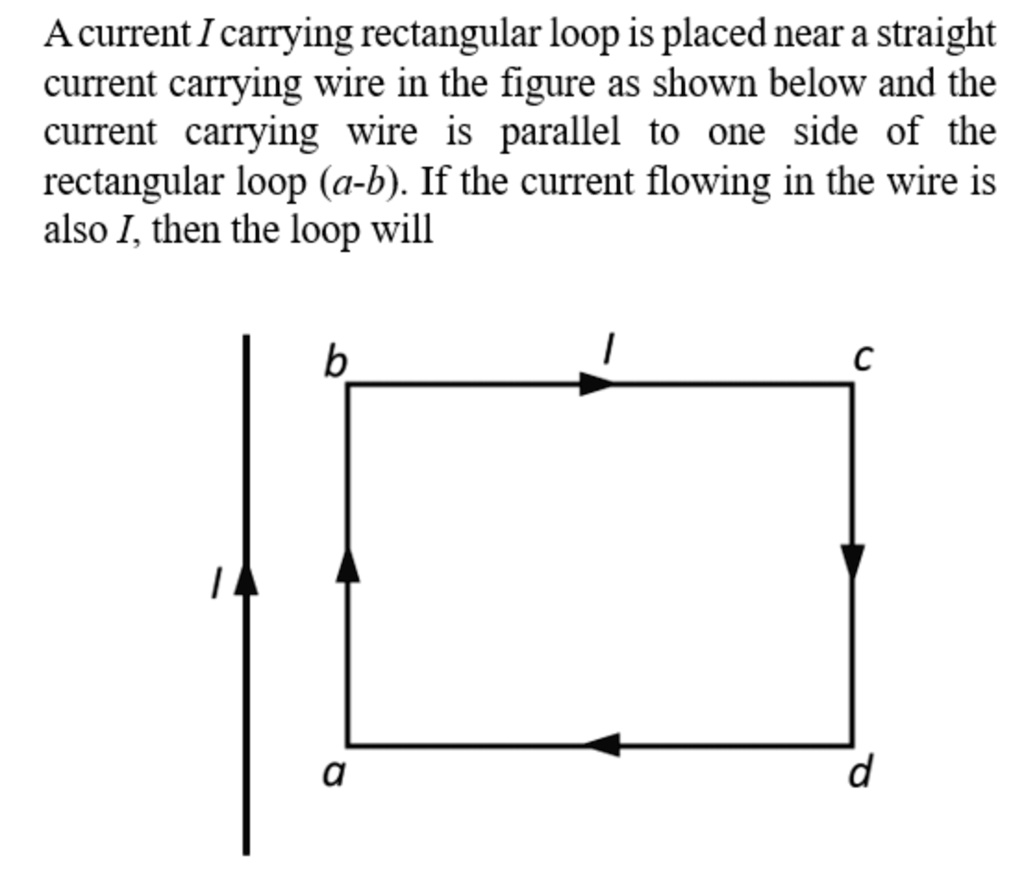 SOLVED: A current I carrying rectangular loop is placed near a straight current carrying wire in ...