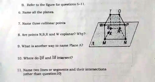 SOLVED: Refer to the figure. Questions 6-11: Name all the planes. Name five collinear points ...