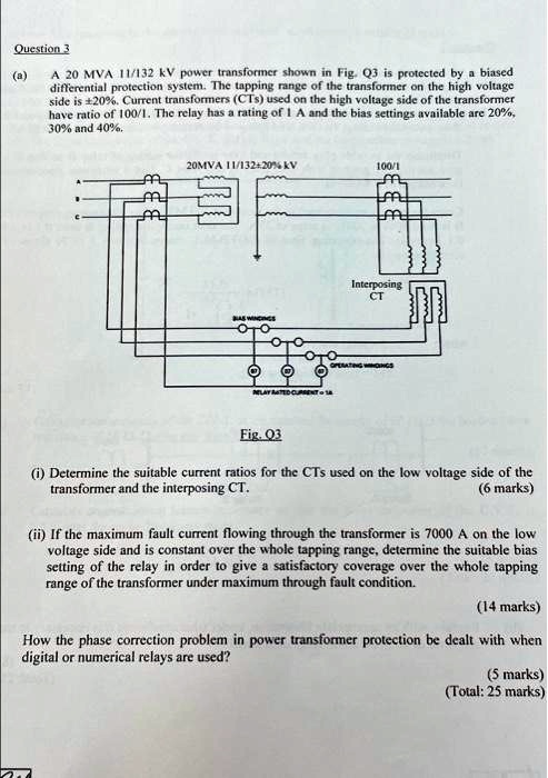 Question 3 (a) A 20 MVA 11/132 kV power transformer shown in Fig. Q3 is ...