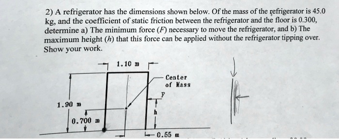 2) A refrigerator has the dimensions shown below. Of the mass of the ...