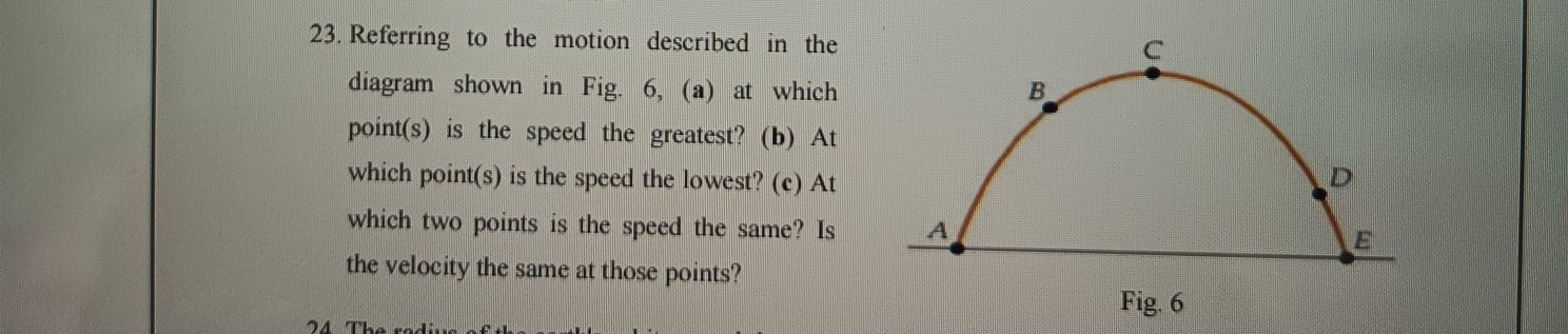 23. Referring to the motion described in the diagram shown in Fig. 6 ...