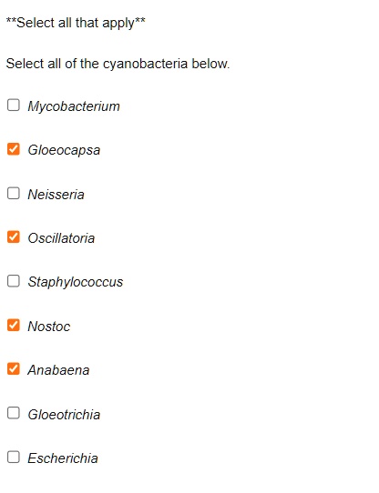 VIDEO solution: Select all of the cyanobacteria below: Mycobacterium ...