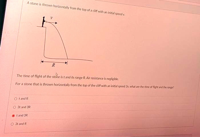 SOLVED: A stone is thrown horizontally from the top of a cliff with an initial speed v. The time ...
