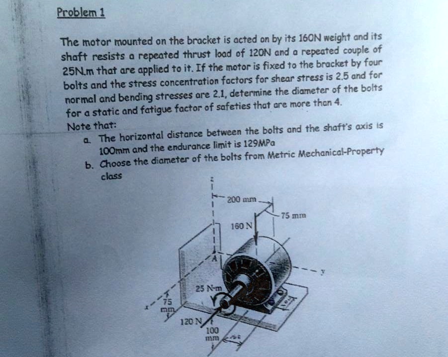 Problem 1 The motor mounted on the bracket is acted on by its 160N ...
