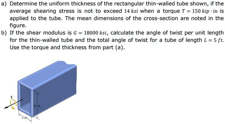 SOLVED: a) Determine the uniform thickness of the rectangular thin-walled tube shown, if the ...