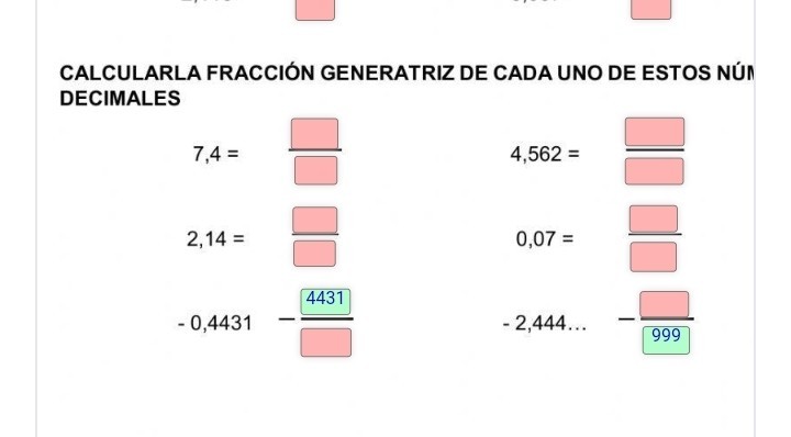 calcularla fraccion generatriz de cada uno de estos nun decimales